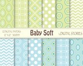 Items similar to Baby Boy Digital Paper: "BABY SOFT" Light Blue Green ...