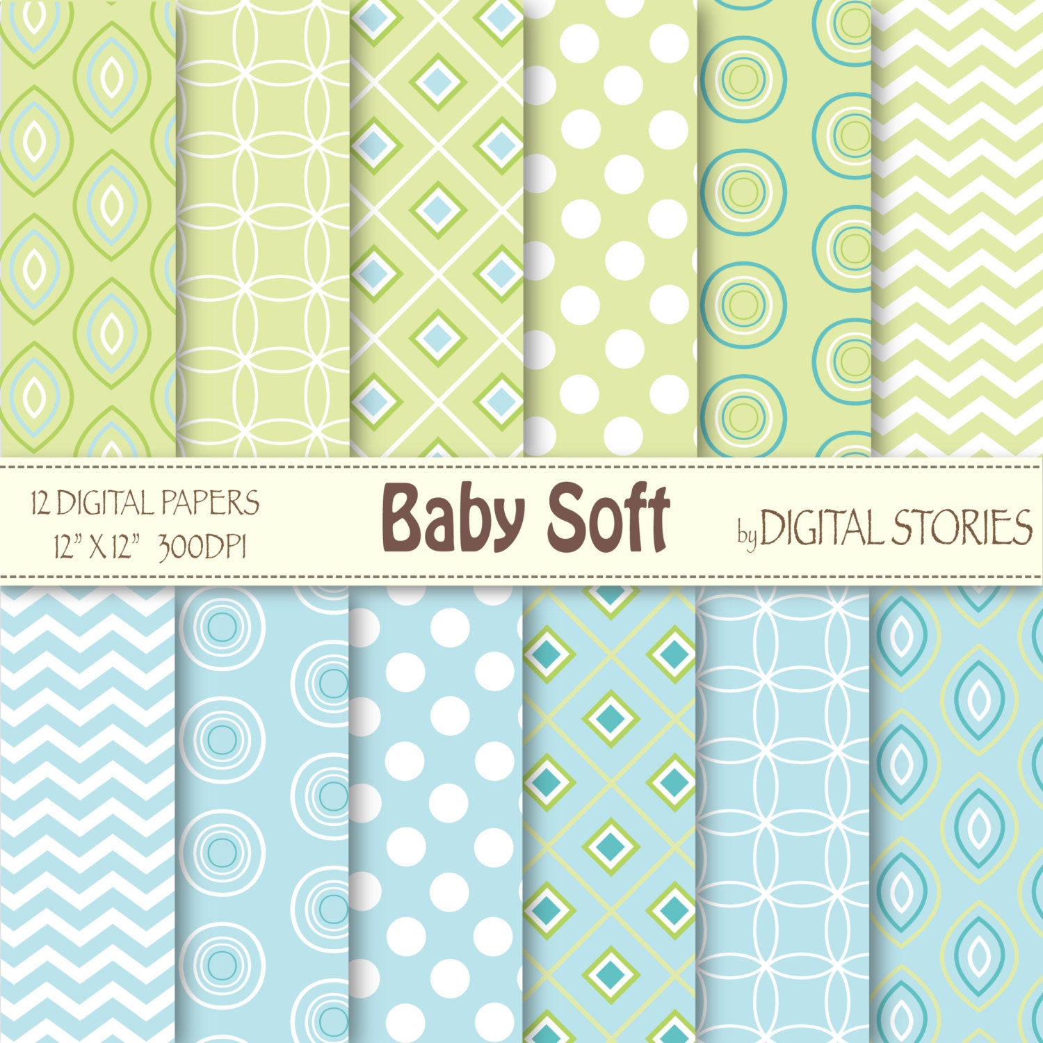 Baby Boy Digital Paper: BABY SOFT Light Blue Green