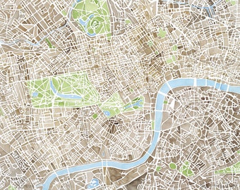 Paris France 8x8 sepia watercolor map print Home decor