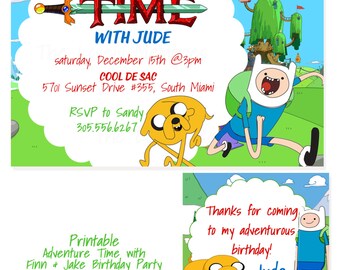 Adventure Time Personalized Printable Invitation & Gift Favor Tags