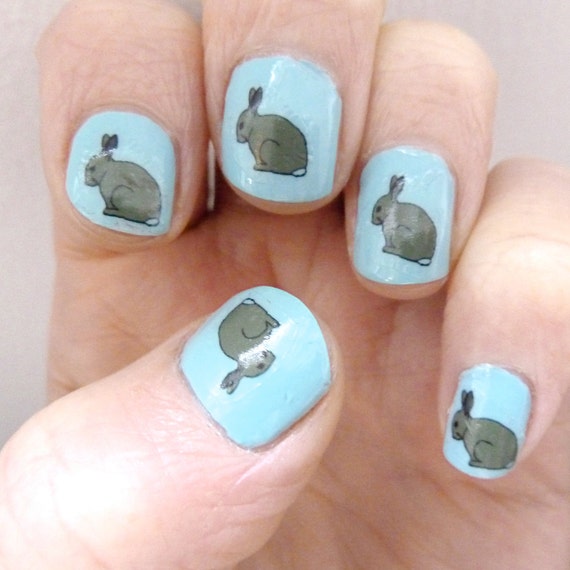 rabbit nail transfers illustrated bunny nail art by katebroughton