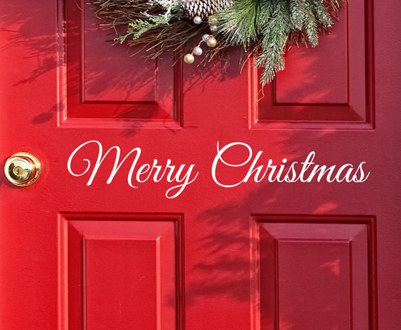 Merry Christmas Decal door Decor Wall decal Word Merry