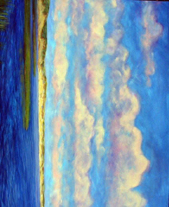 Items similar to Original Acrylic Painting Sky Clouds Sea Sunlit Sand ...