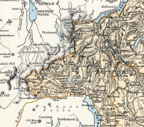 1879 Antique Map of Westmorland the UK In Pastel by bananastrudel