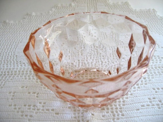 Items similar to Pink Depression Glass Cube Pattern Sugar or Salad bowl ...