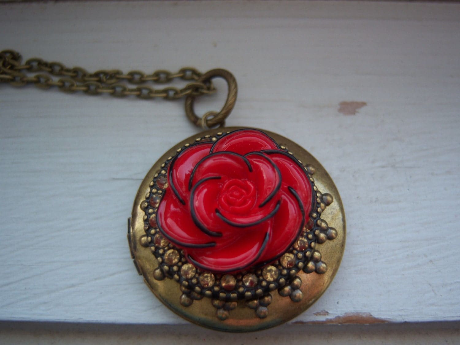 Rose Necklace Red Rose Necklace Rose Locket Locket by tamsglam
