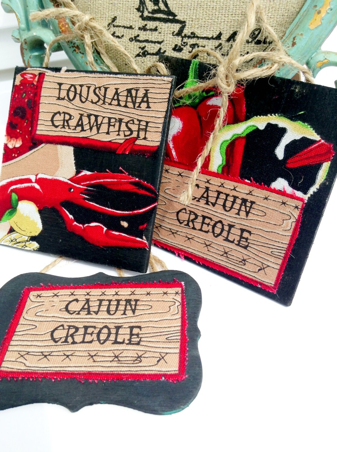 LOUISIANA crawfish creole HOT and SPICY Wood Signs Set of 3