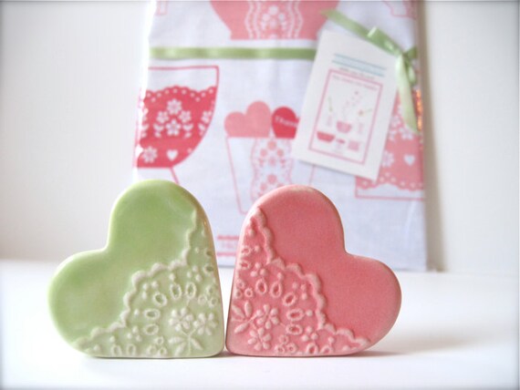 Items similar to You make me Happy Tea towel with Two Lovely Hearts set ...