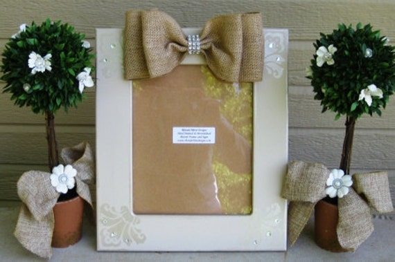 8x10 Wedding Frame with Jeweled Burlap Bow