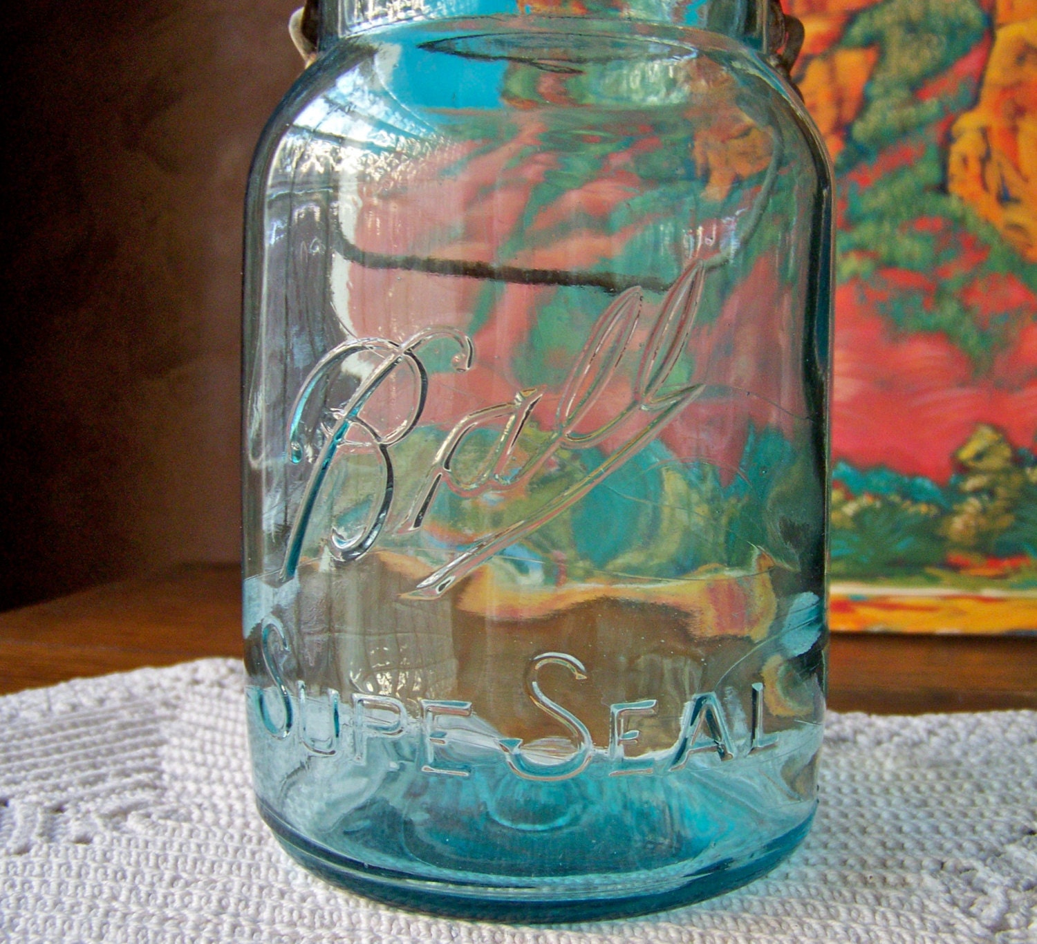 Antique Ball Sure Seal Mason Jar Aqua Blue Canning Jar Ball