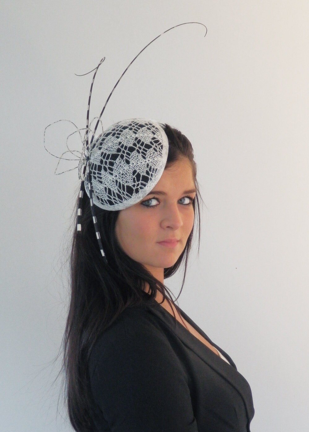 Dutch design black covered buckram base with crocheted cover