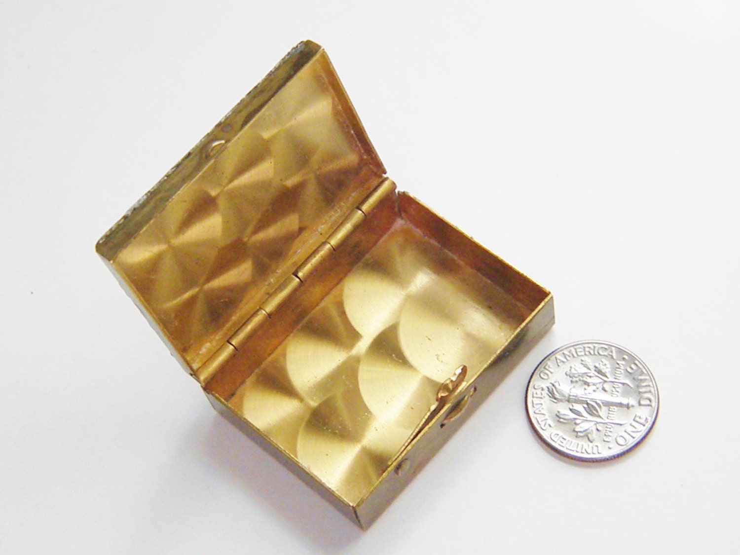 Vintage Blue Enamel Guilloche Brass Pill Box 40s