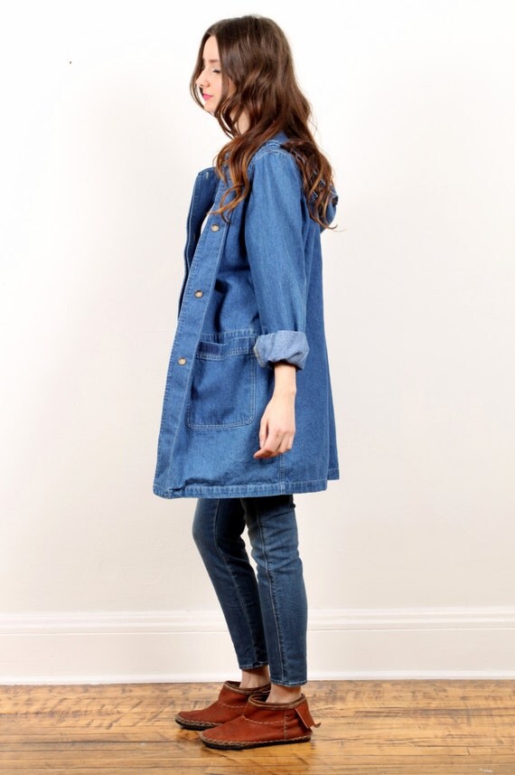 denim jean jacket coat // blue cotton // vintage 80s // duffle