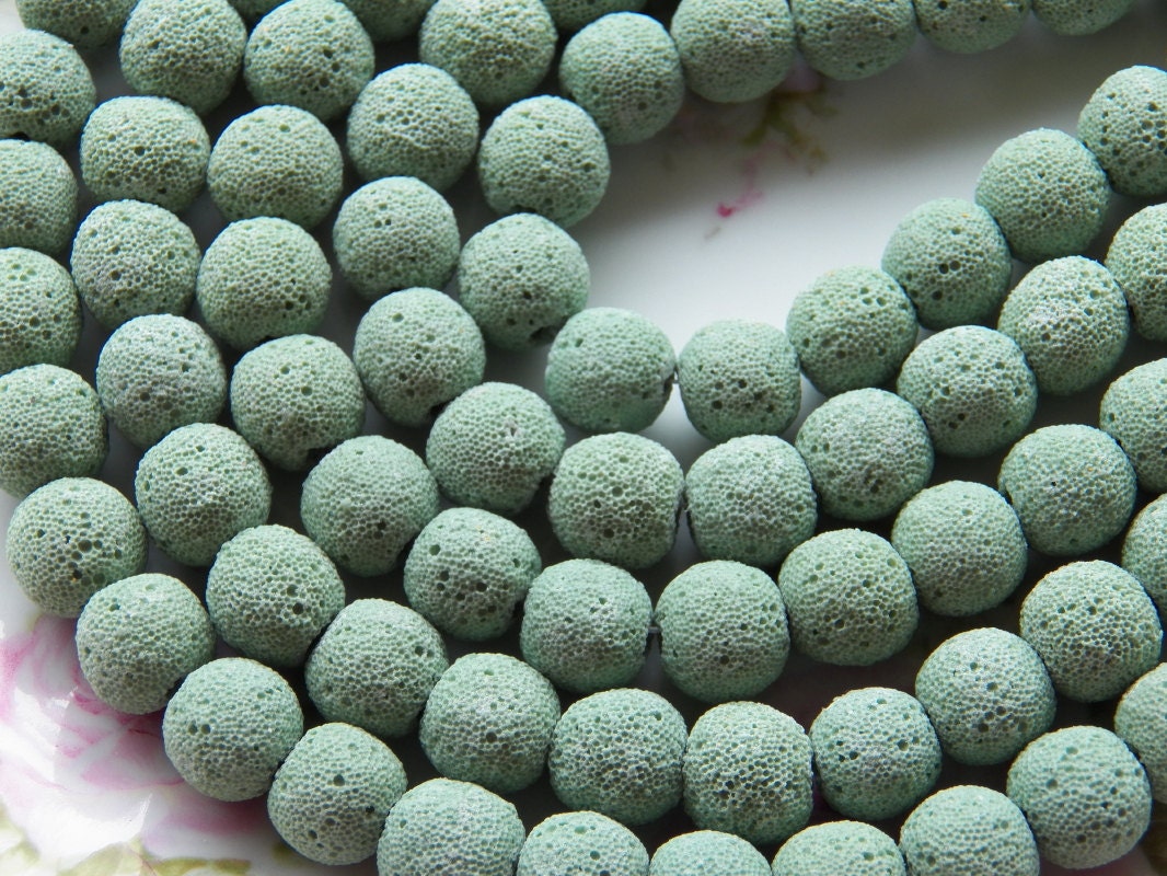 14-15mm Mint Green Lava Rock Stone Beads 10 PC by whitewillowcreek