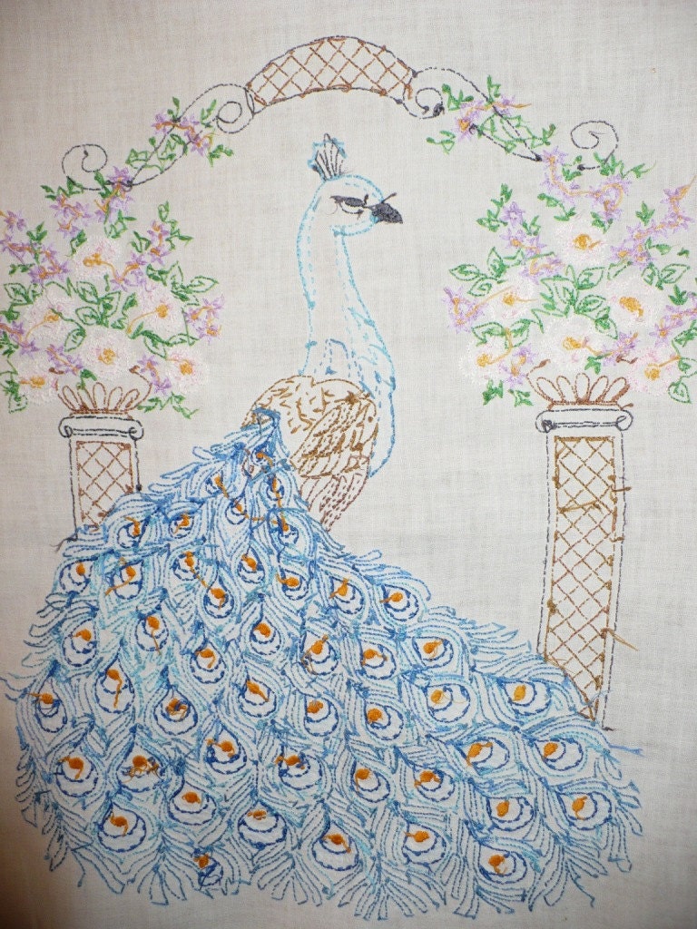 Intricately Hand Embroidered Peacock Panel with Pattern