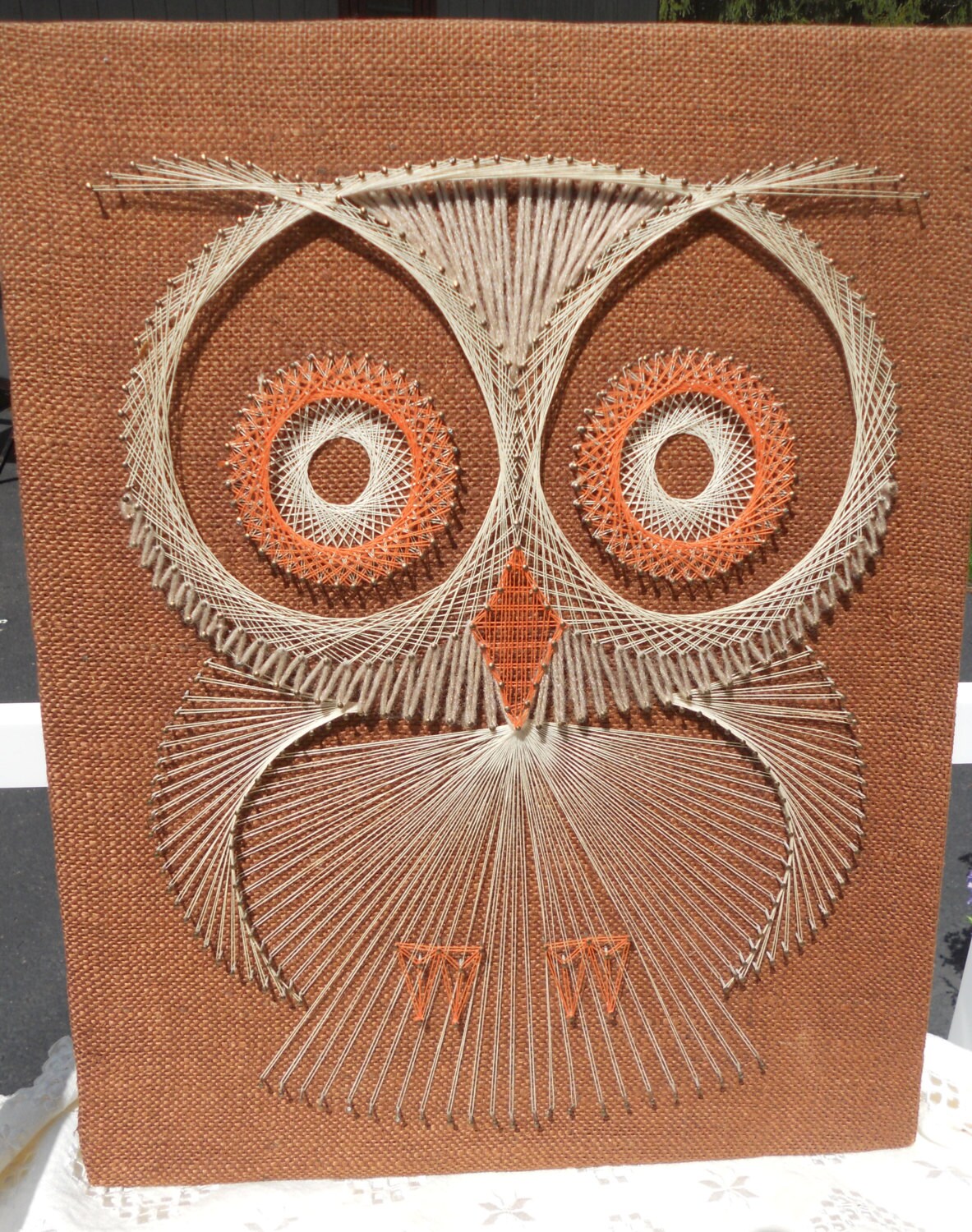 Vintage Owl String Art 3D 1970's Retro Mod Wallhanging