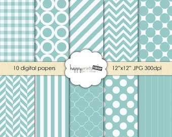 INSTANT DELIVERY - Digital Paper Pack: Aqua in Chevron, Polka Dot ...