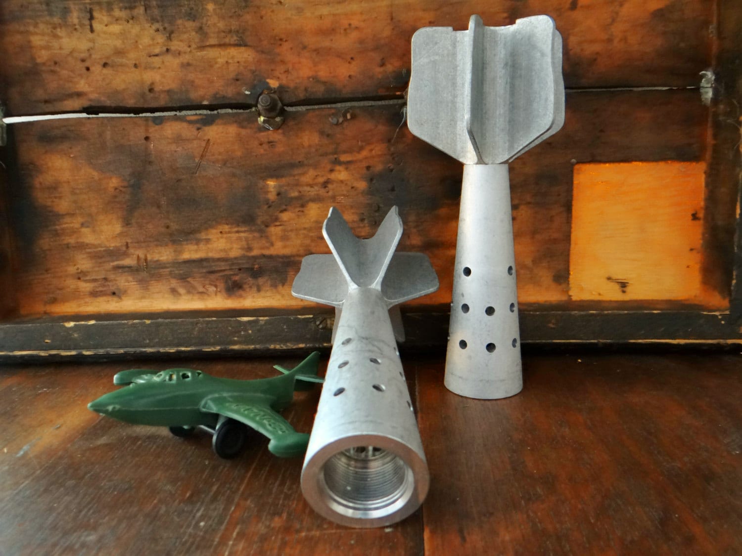 Vintage WW2 mortar shell tail fin pair circa 1940 by thewildburro