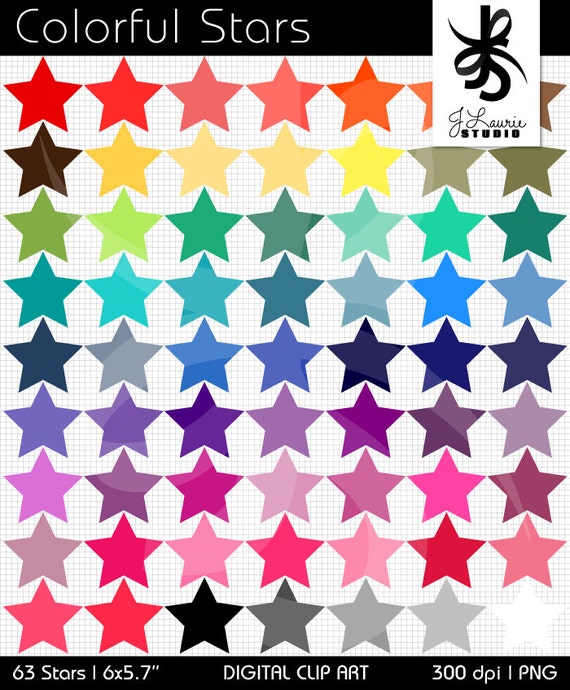 Digital Clipart-63 Colorful Stars-Bright Colors-Instant