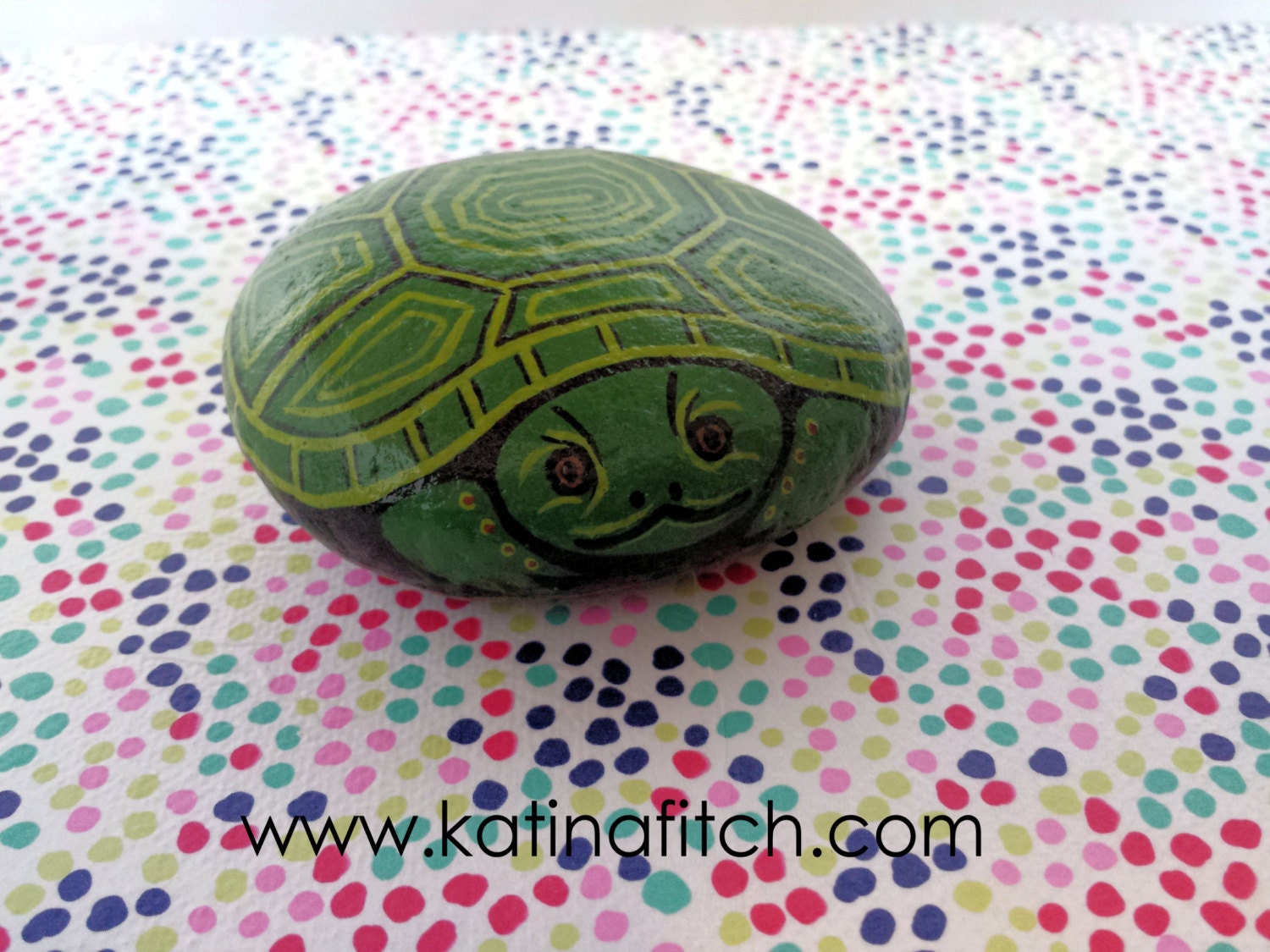 SALE Green Hand-painted Turtle Rock FREE by ShopCrookedCottage