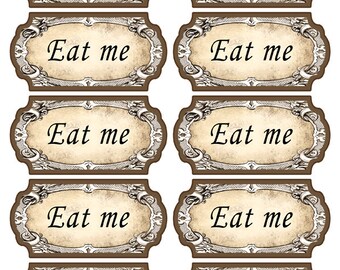 Alice in Wonderland eat me tags. Mad Hatter tea party Gift Hang Tag ...