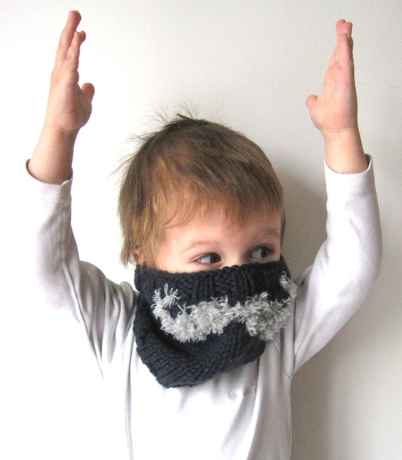 Items similar to mini blue knitted moustache snood scarf children on Etsy