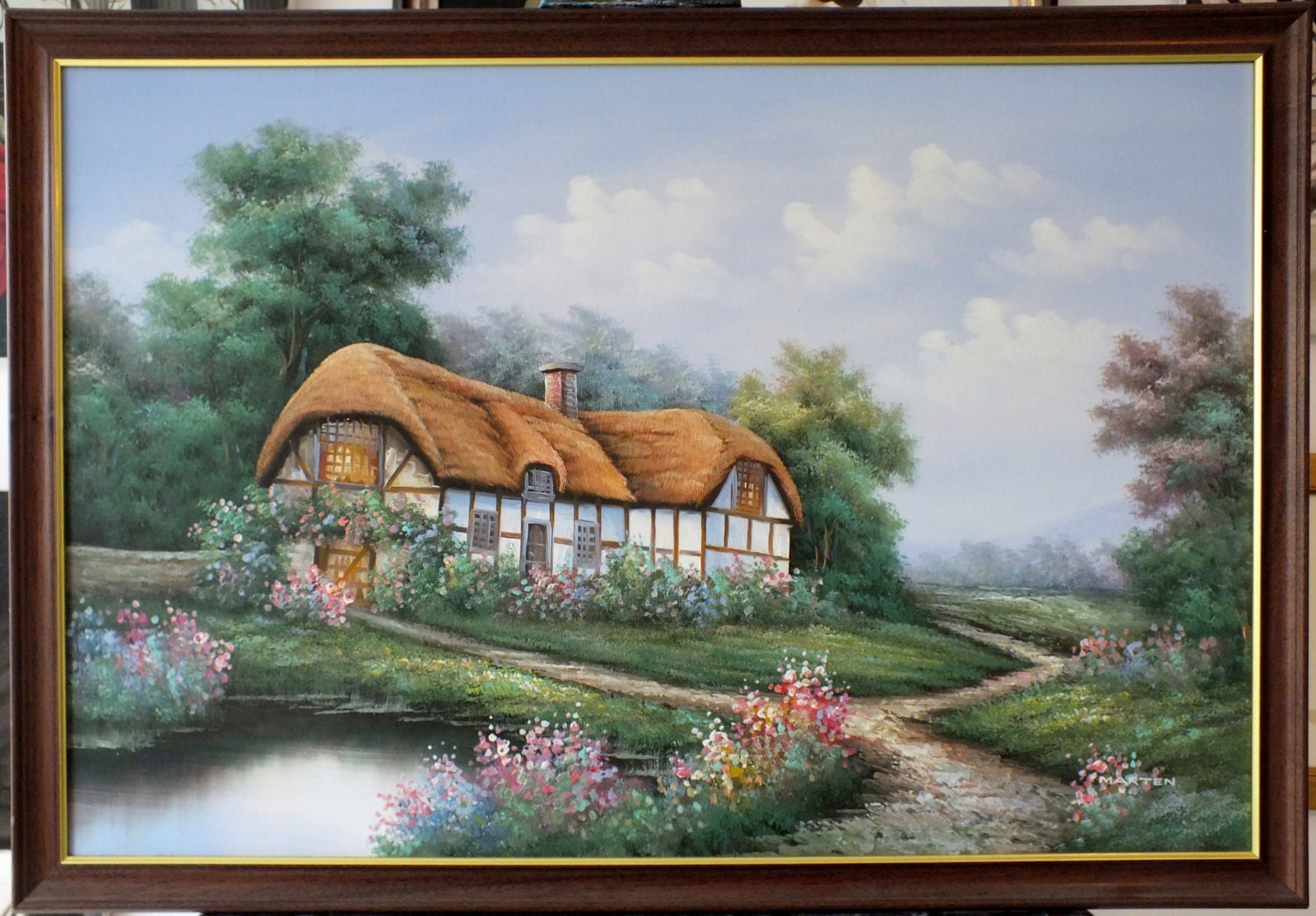 A Country Thatched Cottage Scene by Artist MARTEN
