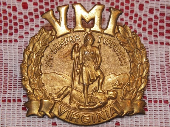 Vintage Old Version VMI Cadet Hat Cap Shield Badge Brass