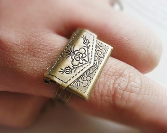 BUY 2 GET Any 1 FREE Envelope Locket Ring Love Letter Statement Ring ...