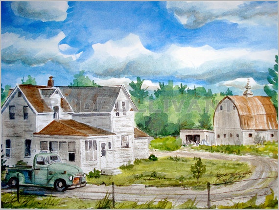 Items similar to Watercolor Print - Farm on Etsy