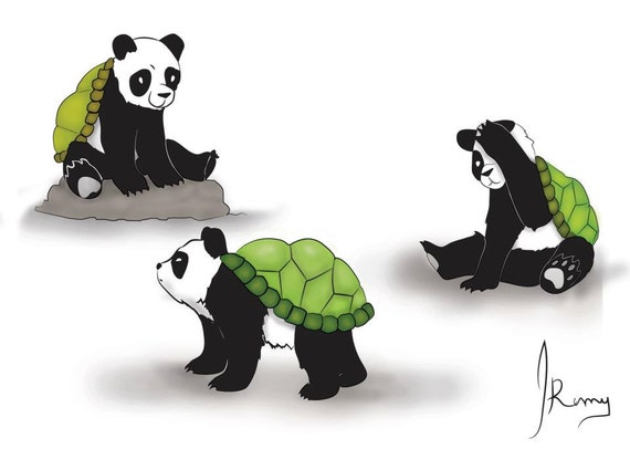 Items similar to Pandas Turtles Digital Illustration Print on Etsy