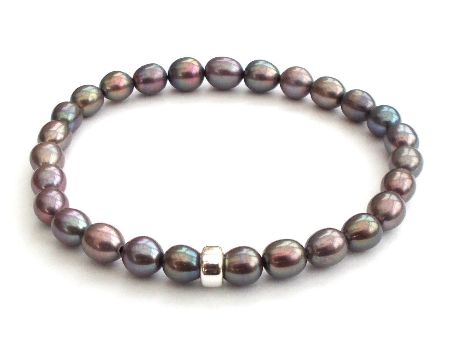 Peacock Grey Pearl Bracelet With Sterling Silver Bead Aaa