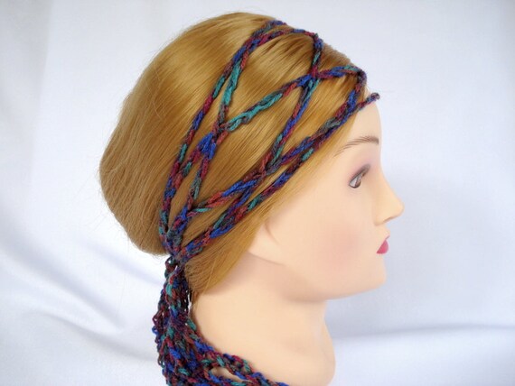 Gypsy head scarf wrap Crochet skinny headscarf by LJaccessories