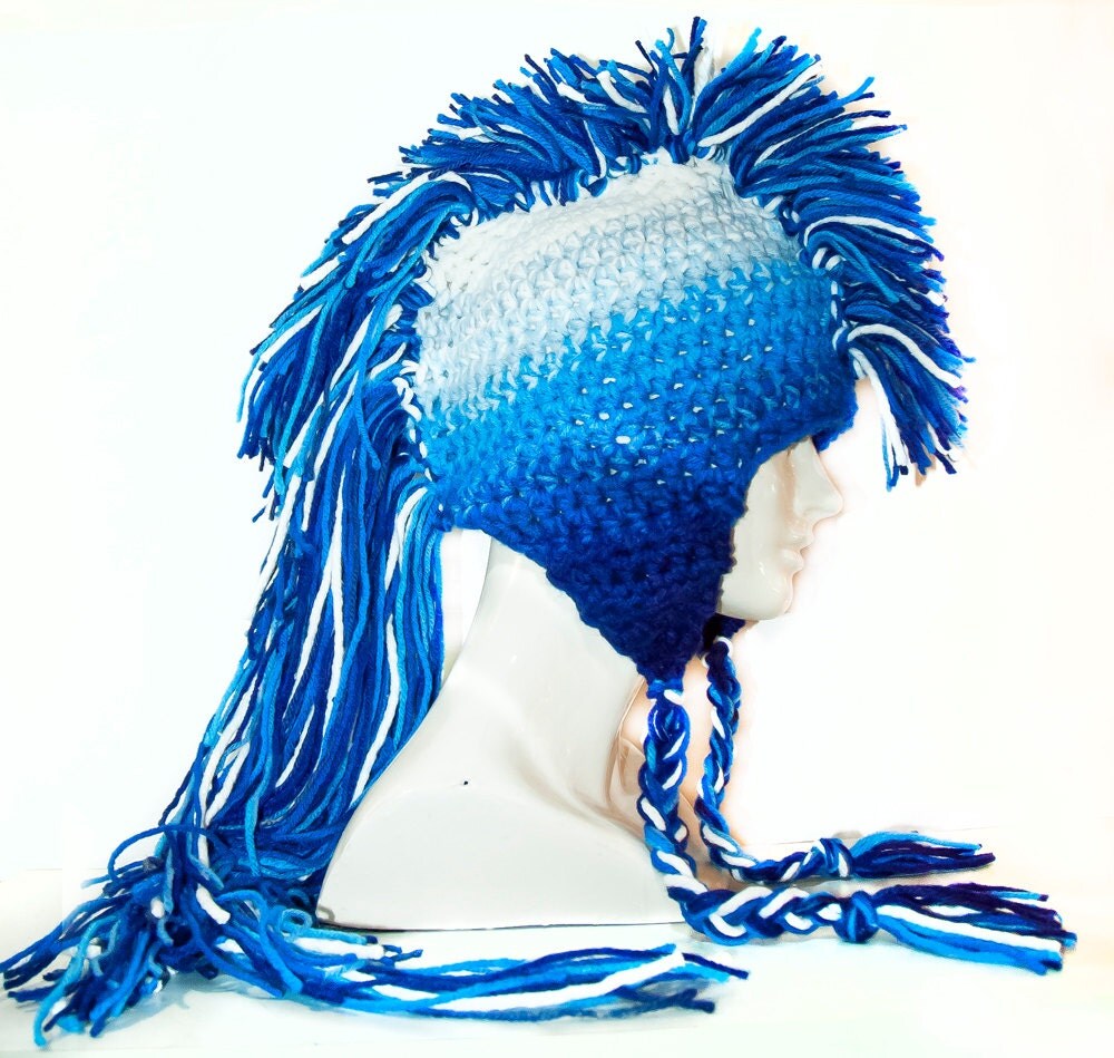 Blue Ombre Mohawk Hat Extreme Style by LeafLee on Etsy