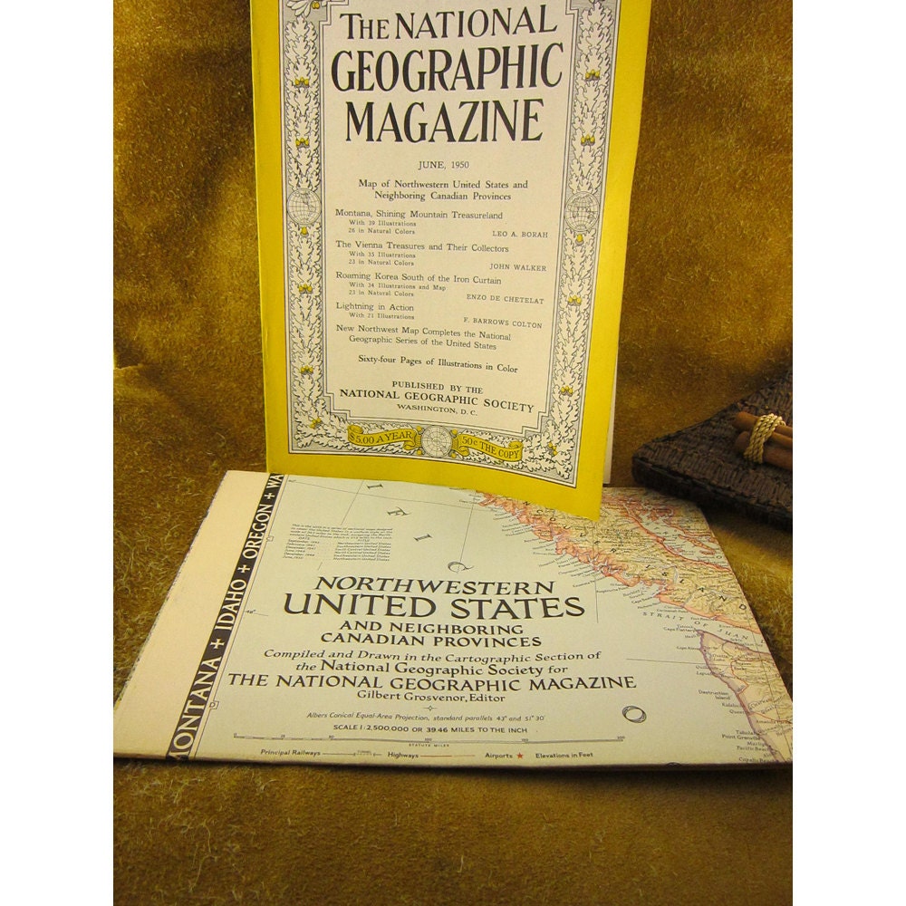 June 1950 Issue National Geographic Magazine with Map of