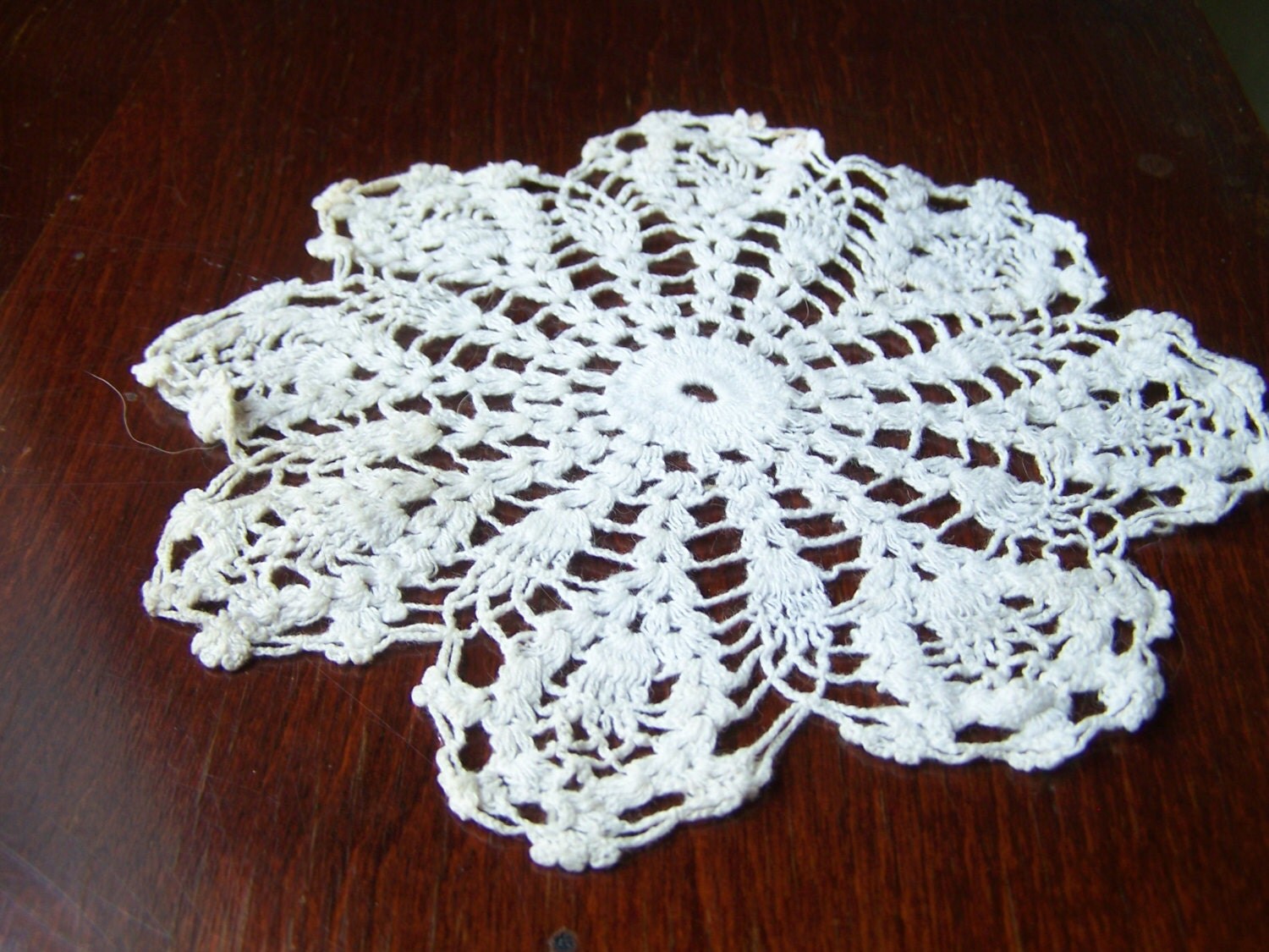 Star shaped doily, One small Crocheted Doily of Cotton, Vintage table ...
