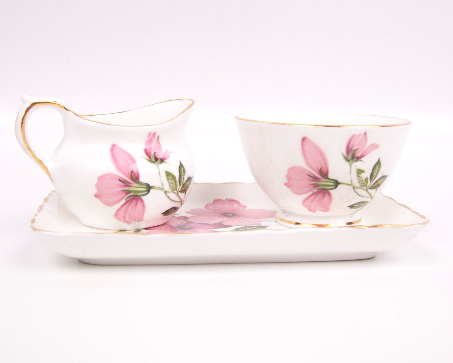 Vintage English Demitasse Sugar Bowl Creamer Pink Floral H M Sutherland ...