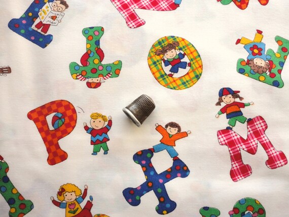 alphabet novelty print vintage cotton blend fabric 46 wide