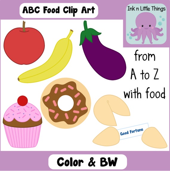 Items similar to Alphabet Clipart - Food Clipart A-Z Color & Blackline ...