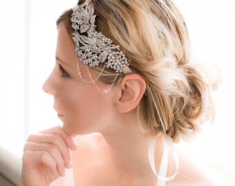Bridal Ribbon Rhinestone Headband Hair by LottieDaDesigns on Etsy