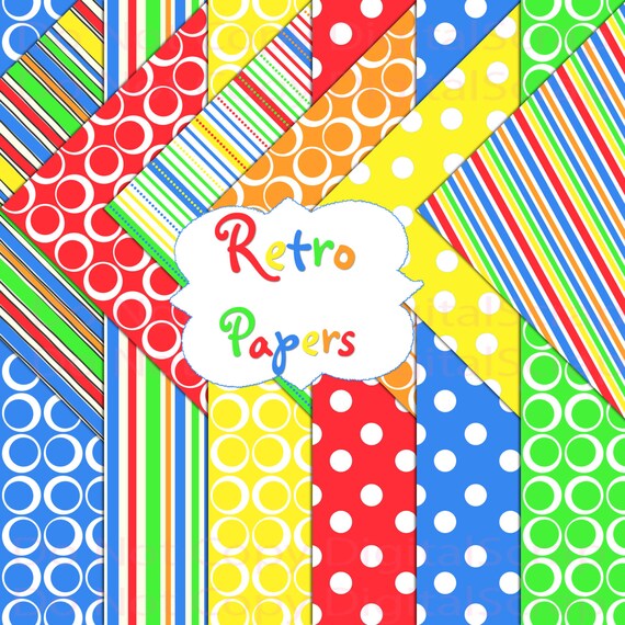 Items similar to INSTANT DOWNLOAD Retro Polka Dot Stripes Primary ...