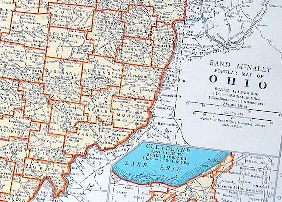 Map of Ohio and Oklahoma US State Map 1937 by mysunshinevintage