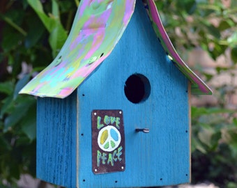 Hippie Birdhouse - Peace Birdhouse - Rustic Birdhouse - Recycled ...
