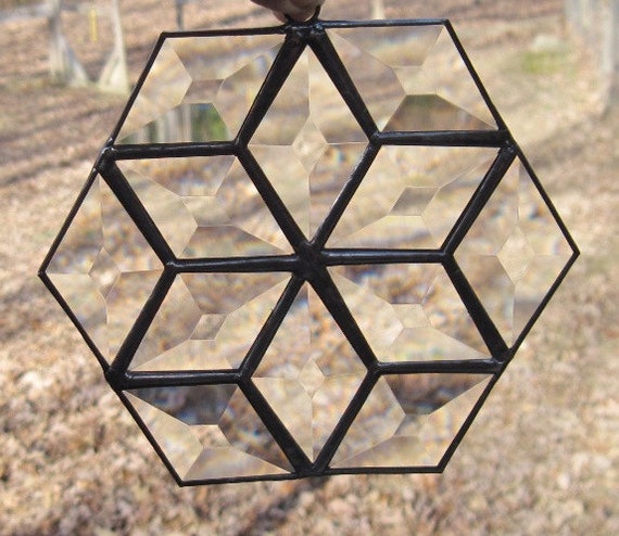 Stained Glass Suncatcher, Beveled Hexagon Star by CartersStainedGlass