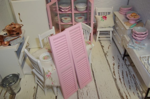 Shabby Style Miniature Dollhouse Pink Shutters