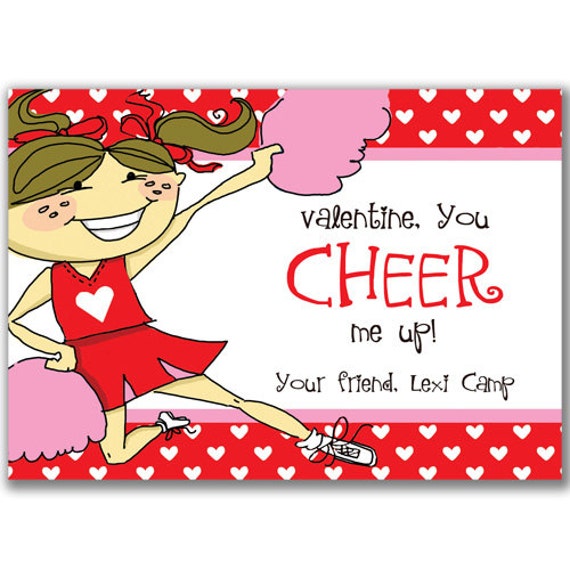 Items similar to Cheerleader Valentine's Day Cards for Kids School Classroom on Etsy