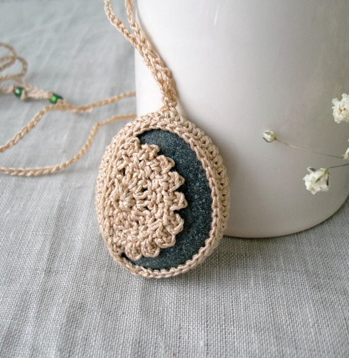 Crochet Stone Necklace Crochet Jewelry Lace Stone Necklace