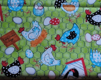 Fat Quarter Whimsical, Colorful Hens and Chickens Fabric