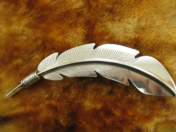 Brooch Sterling Silver Feather Pin Southwest Jewelry
