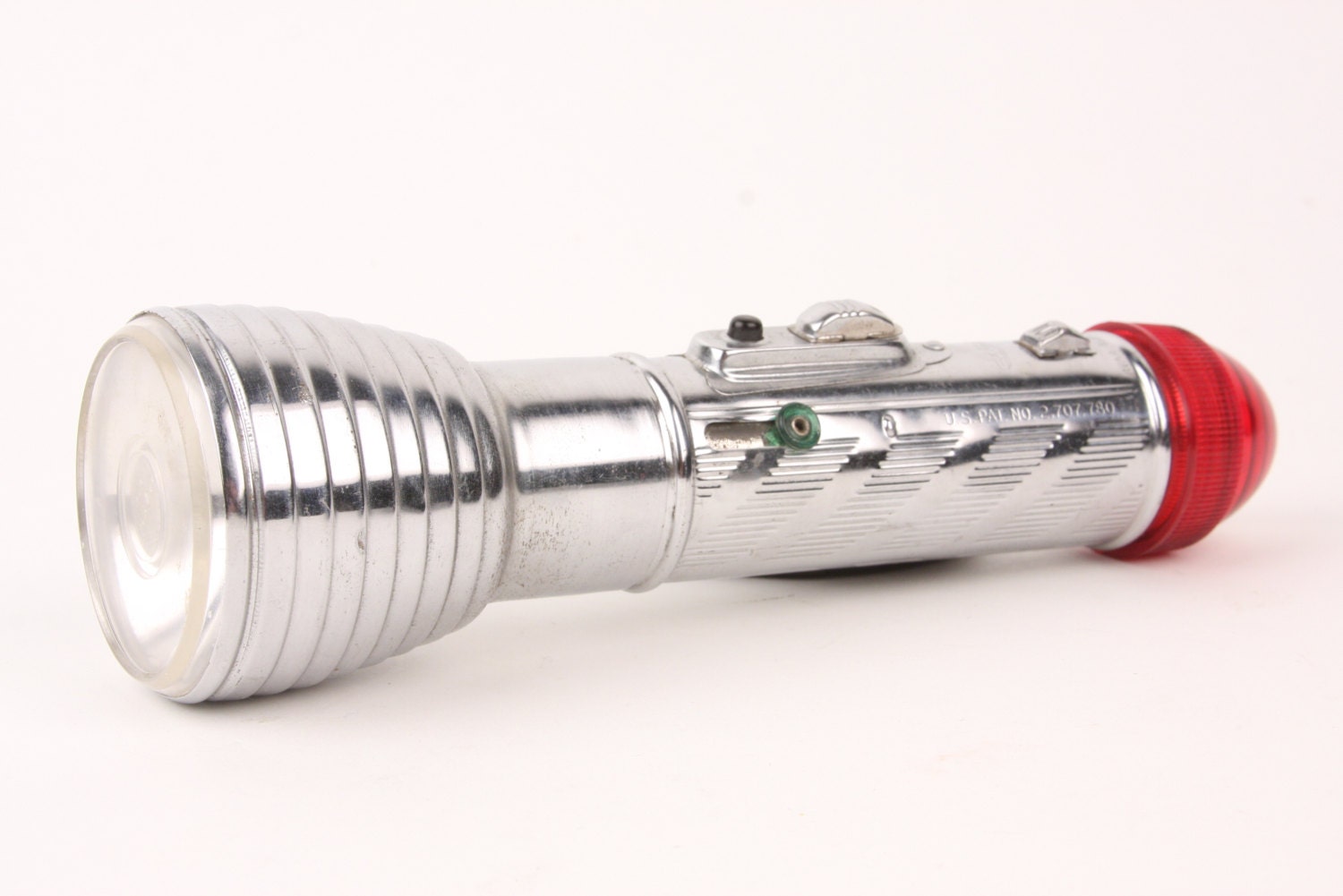 Vintage Retro 1960s Tri Color Flashlight Chrome Silver Red